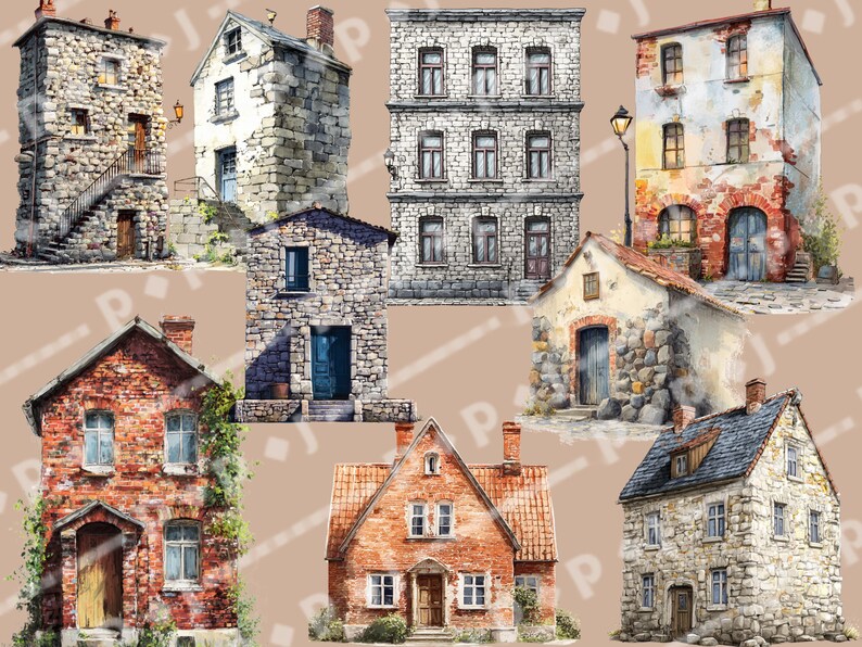 Watercolor Houses Sticker Pack: 78 PNG Stickers, Digital Stickers ...