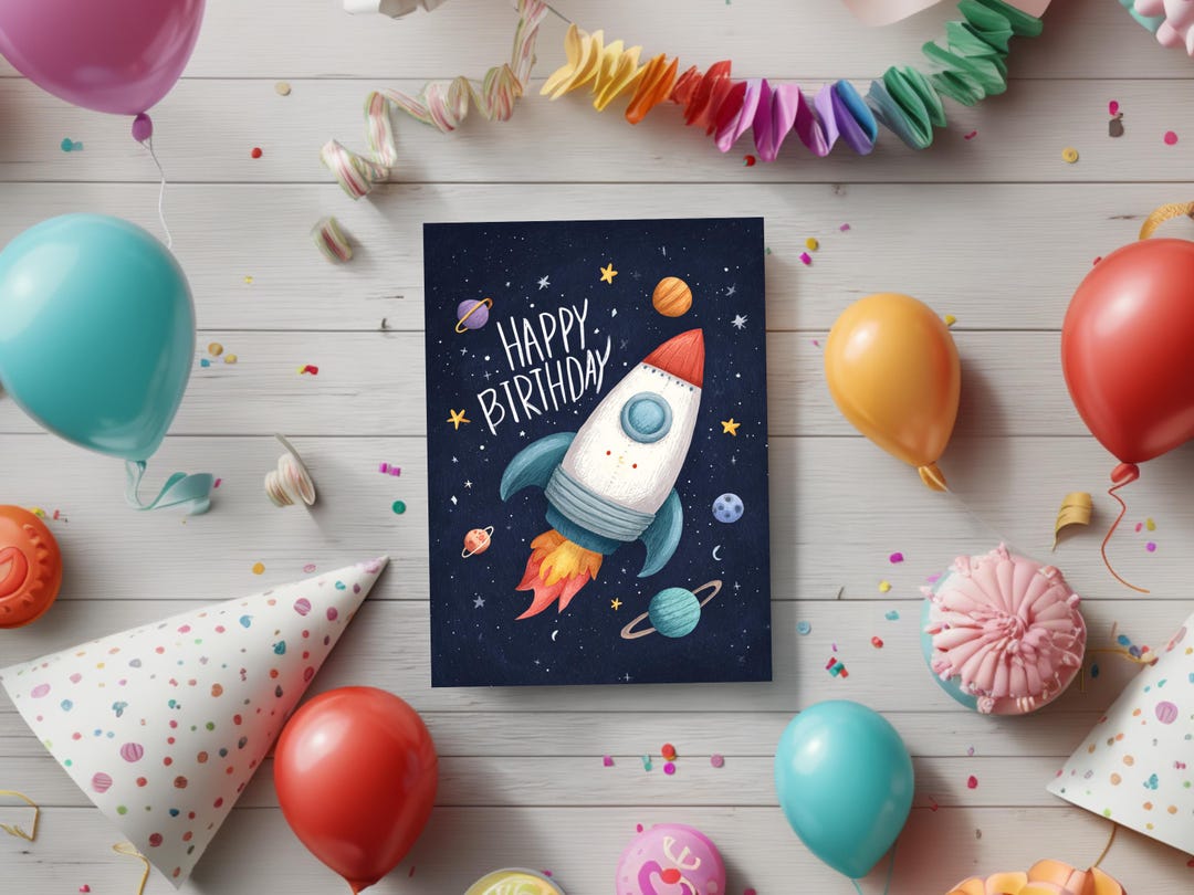 Outer Space Birthday Card | Baby Boy Astronaut Birthday Greeting ...
