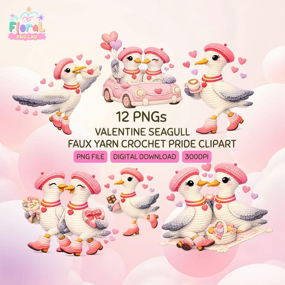 Valentine Seagull PNG Bundle, 12 Faux Yarn Crochet Pride Clipart, 300 ...