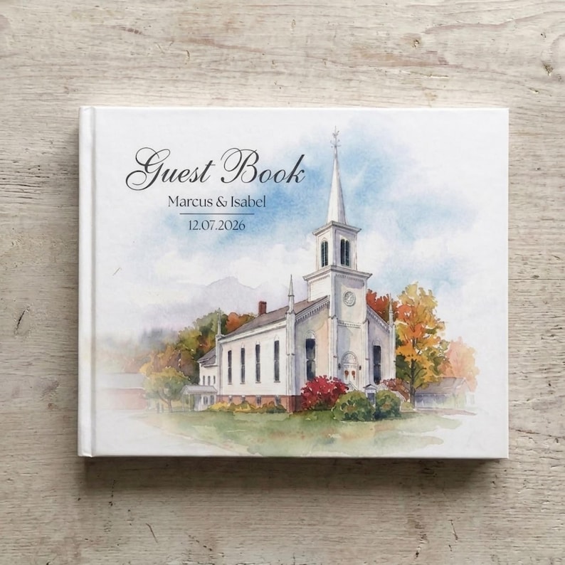 Custom Watercolor Venue Guest Book, Personalized Wedding Alternative ...