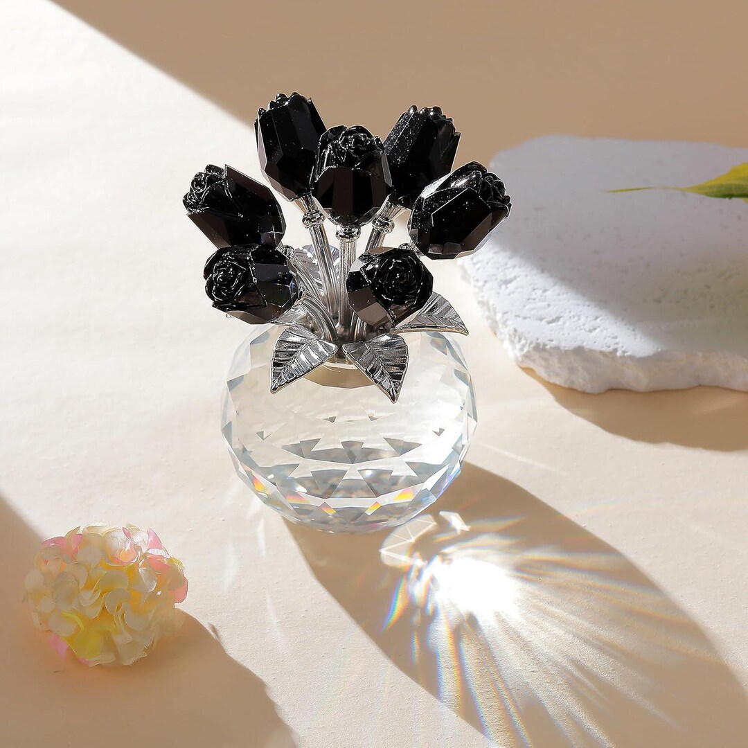 Black Crystal Rose Figurine | Gothic Vase, Halloween Decor - Etsy