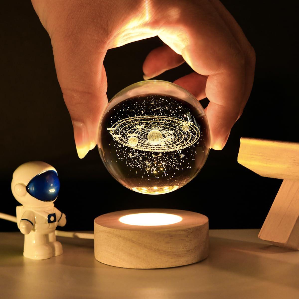 3D Solar System Crystal Ball – Engraved LED Night Light - Etsy