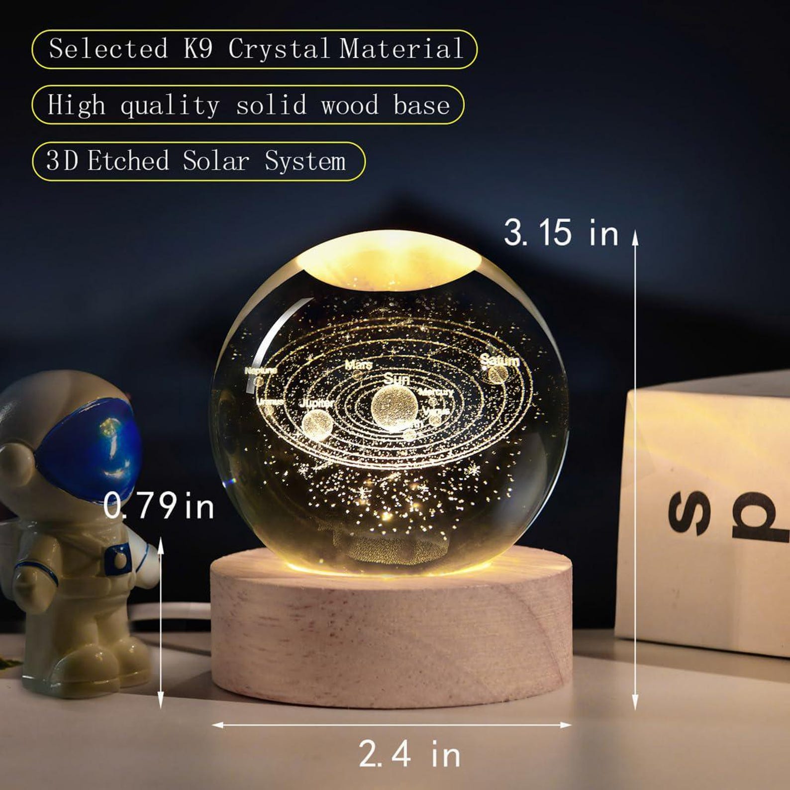 3D Solar System Crystal Ball – Engraved LED Night Light - Etsy