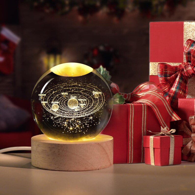 3D Solar System Crystal Ball – Engraved LED Night Light - Etsy
