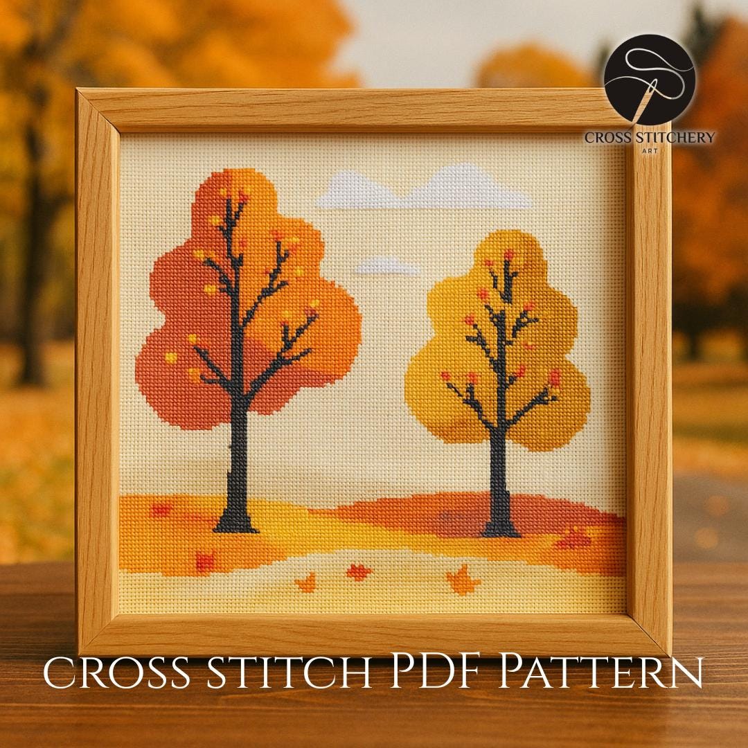 Autumn Trees Cross Stitch Pattern PDF Download | Fall Landscape Scene ...