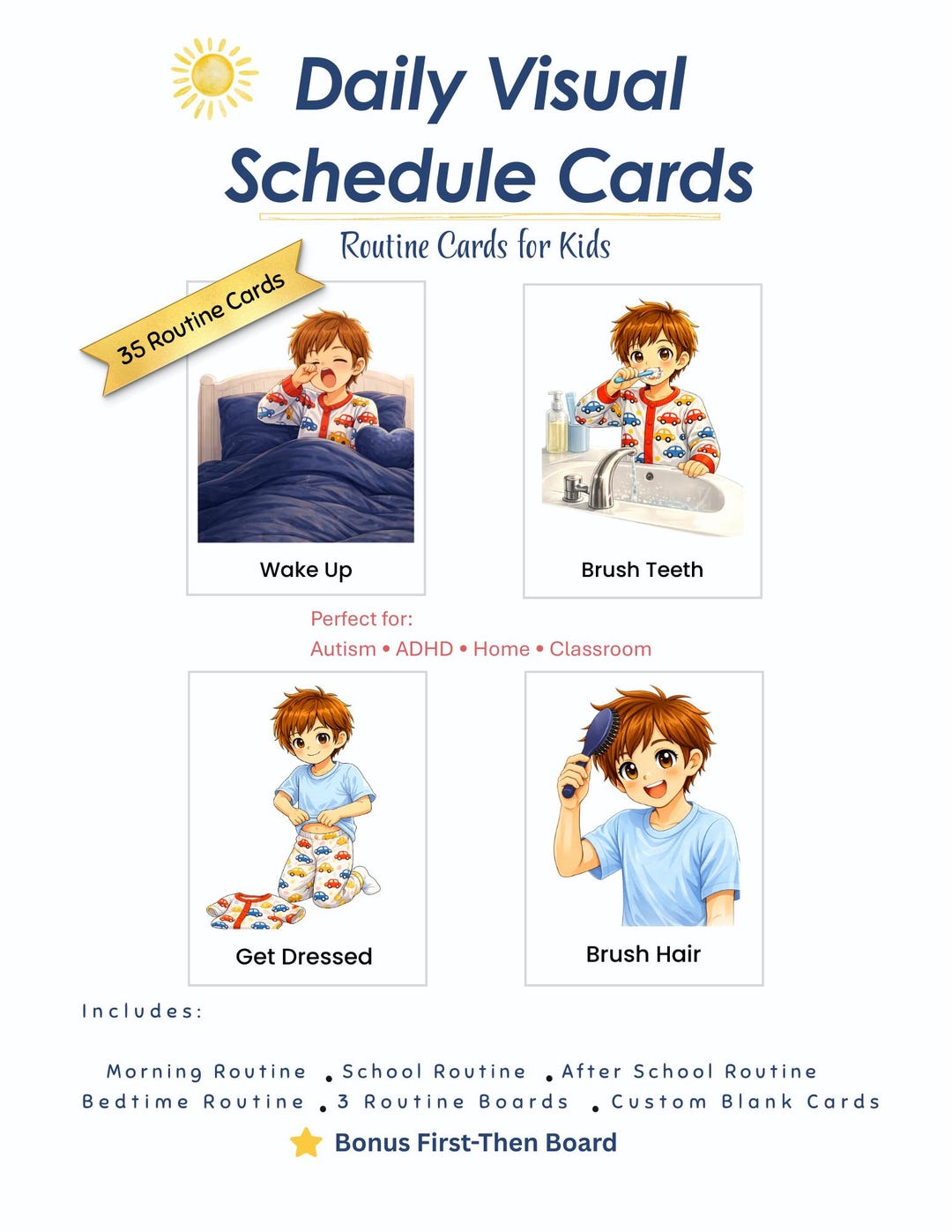Autism Visual Schedule Printable – Daily Routine Cards for Kids (boy ...
