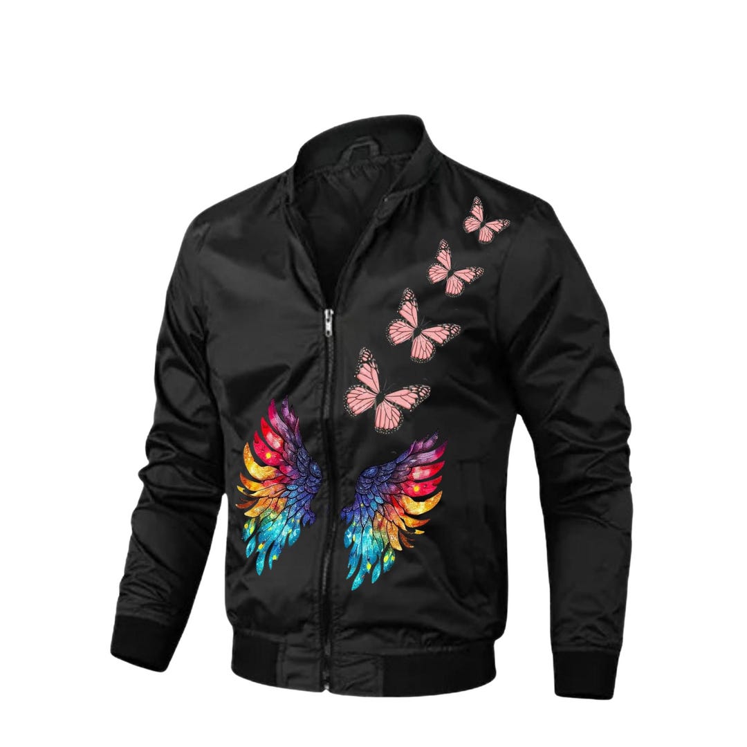 Butterfly Sublimation Bomber Jacket: Black Satin Windbreaker - Etsy