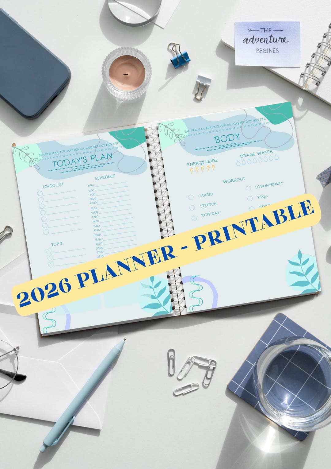 2026 Blue Botanical Planner Bundle Weekly Monthly Habit Tracker A4 A5 ...