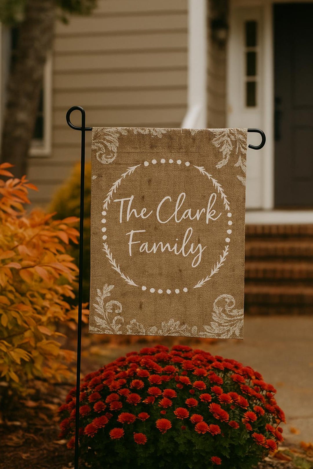 Personalized Burlap Look Yard Flag | Custom Family Name Garden Banner ...