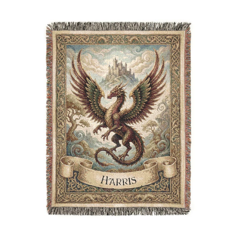 Personalized Medieval Dragon Woven Blanket | Custom Surname Tapestry ...