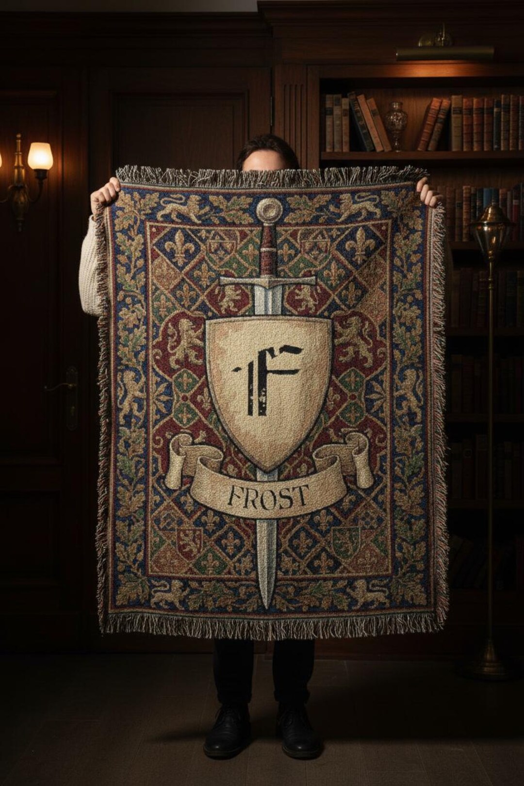 Personalized Medieval Sword Woven Blankets | Custom Heraldic Shield ...