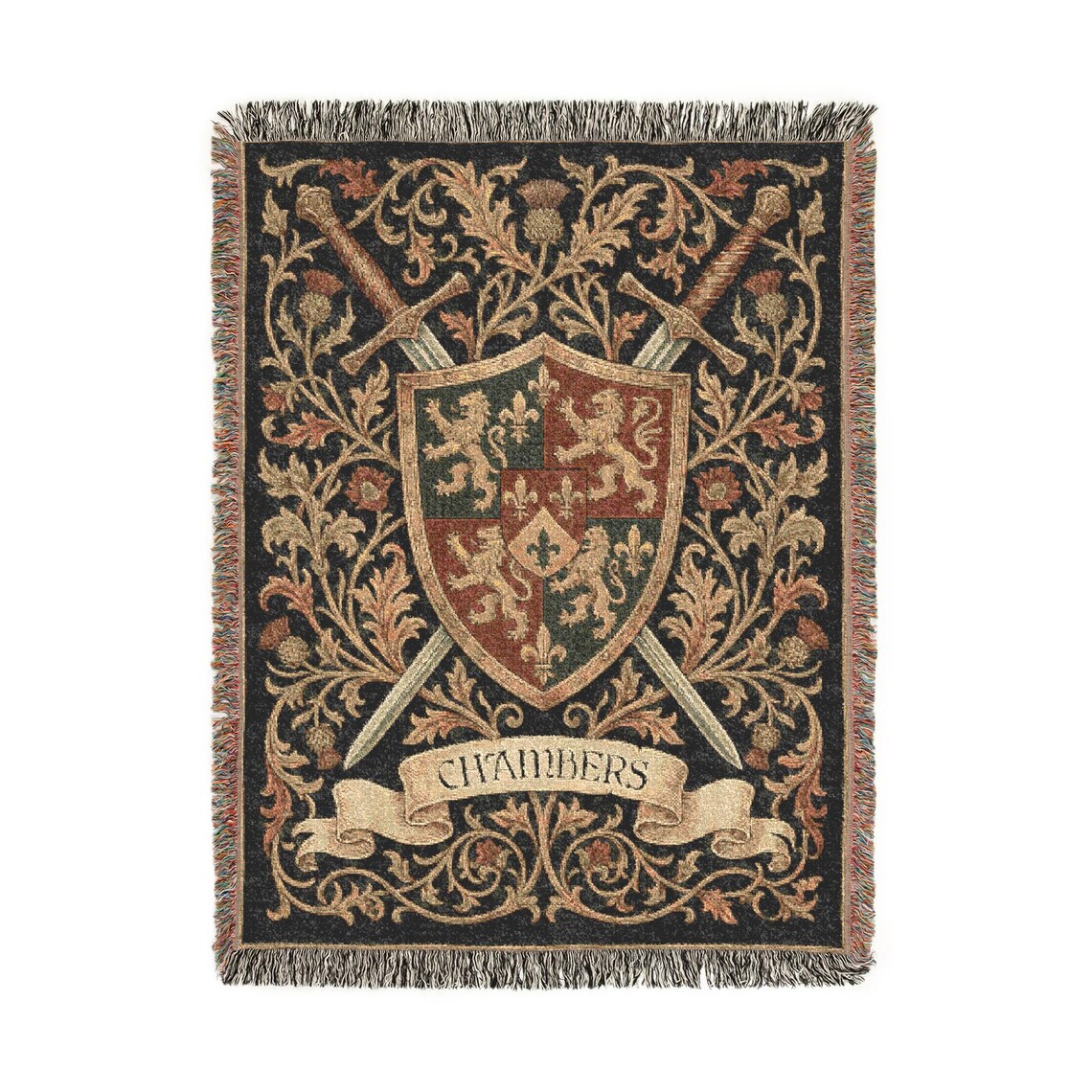 Personalized Medieval Swords Crest Woven Blanket | Custom Family Name ...
