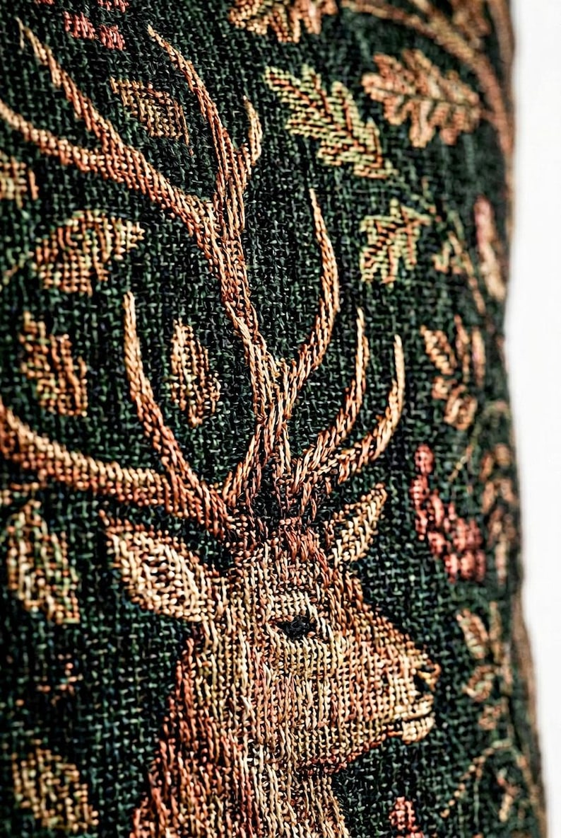 Stag Pillow Medieval Woven Tapestry | Forestcore Deer Millefleur ...