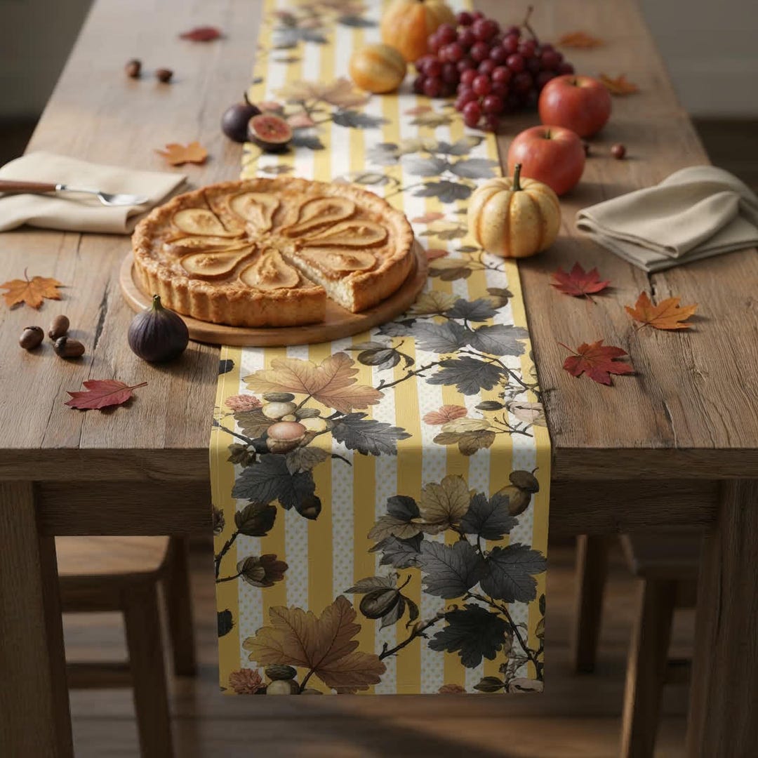Grandmillennial Botanical Table Runner 16×72" 16×90" | Yellow & White ...