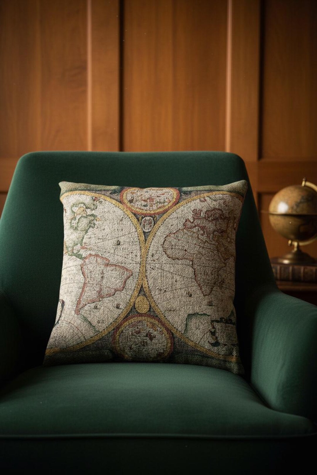 Vintage World Map Woven Cushion | Antique Double Hemisphere Atlas ...