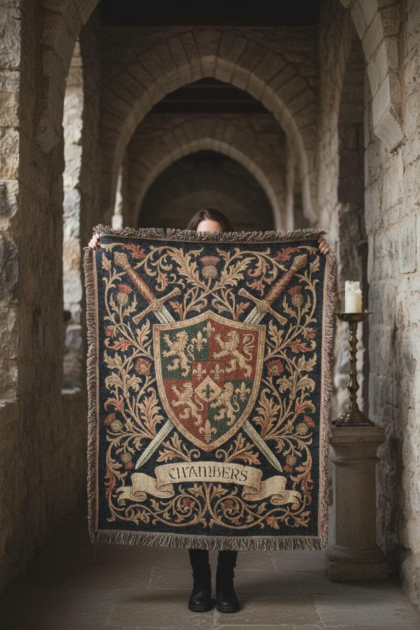 Personalized Medieval Swords Crest Woven Blanket | Custom Family Name ...