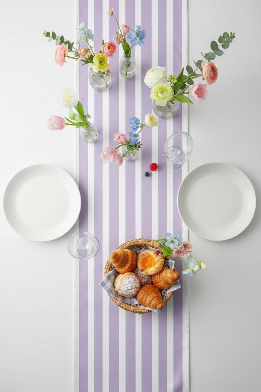 Lilac Stripe Table Runner | Spring Pastel Table Linen | Purple Vertical ...