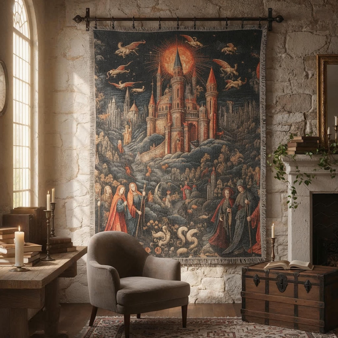 Radiant Castle of Dawn Medieval Tapestry Blanket | Storybook Castle ...