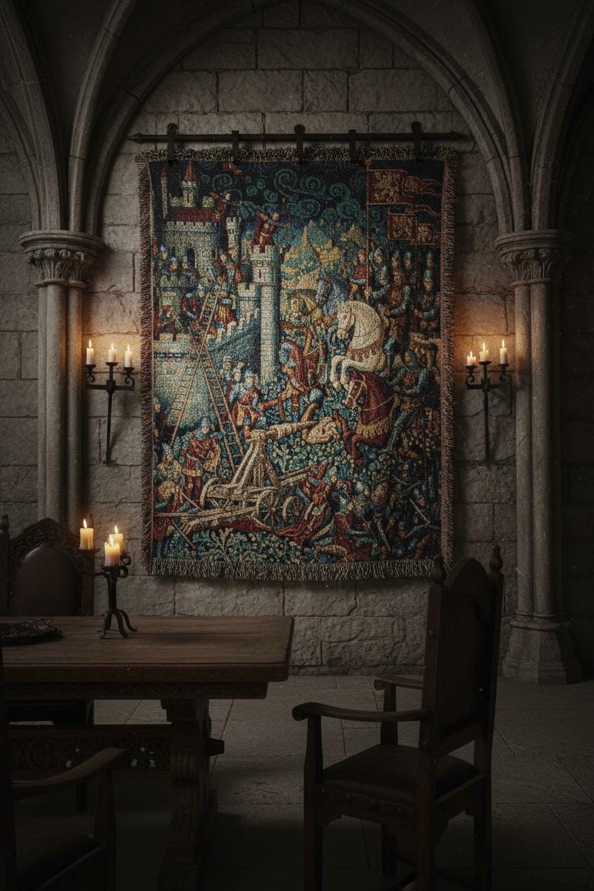 Medieval Castle Siege Woven Blanket | Gothic Battle Tapestry Cotton ...