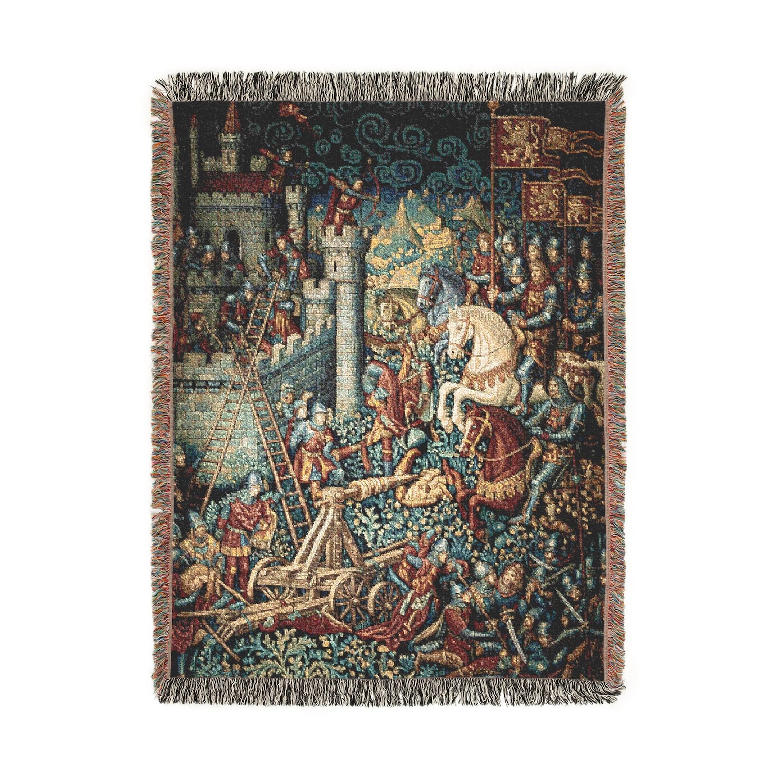 Medieval Castle Siege Woven Blanket | Gothic Battle Tapestry Cotton ...