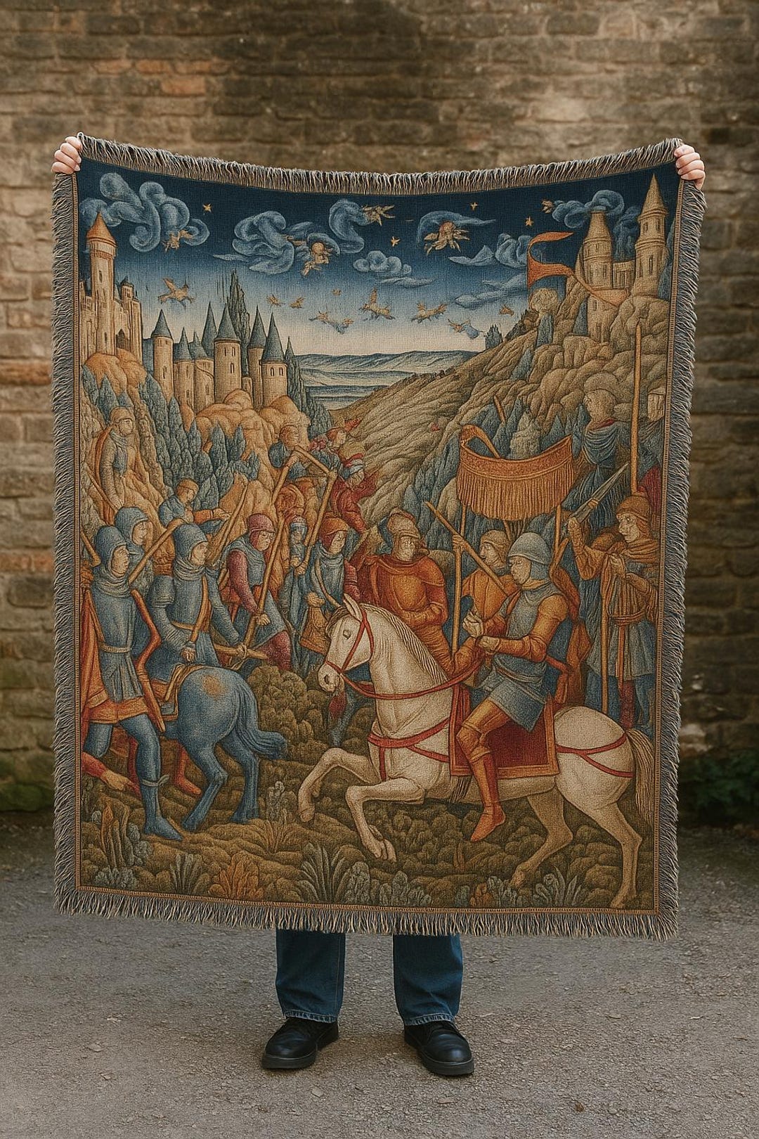 Epic Medieval Battle Tapestry Blanket | Knights, Castles & Heraldry ...