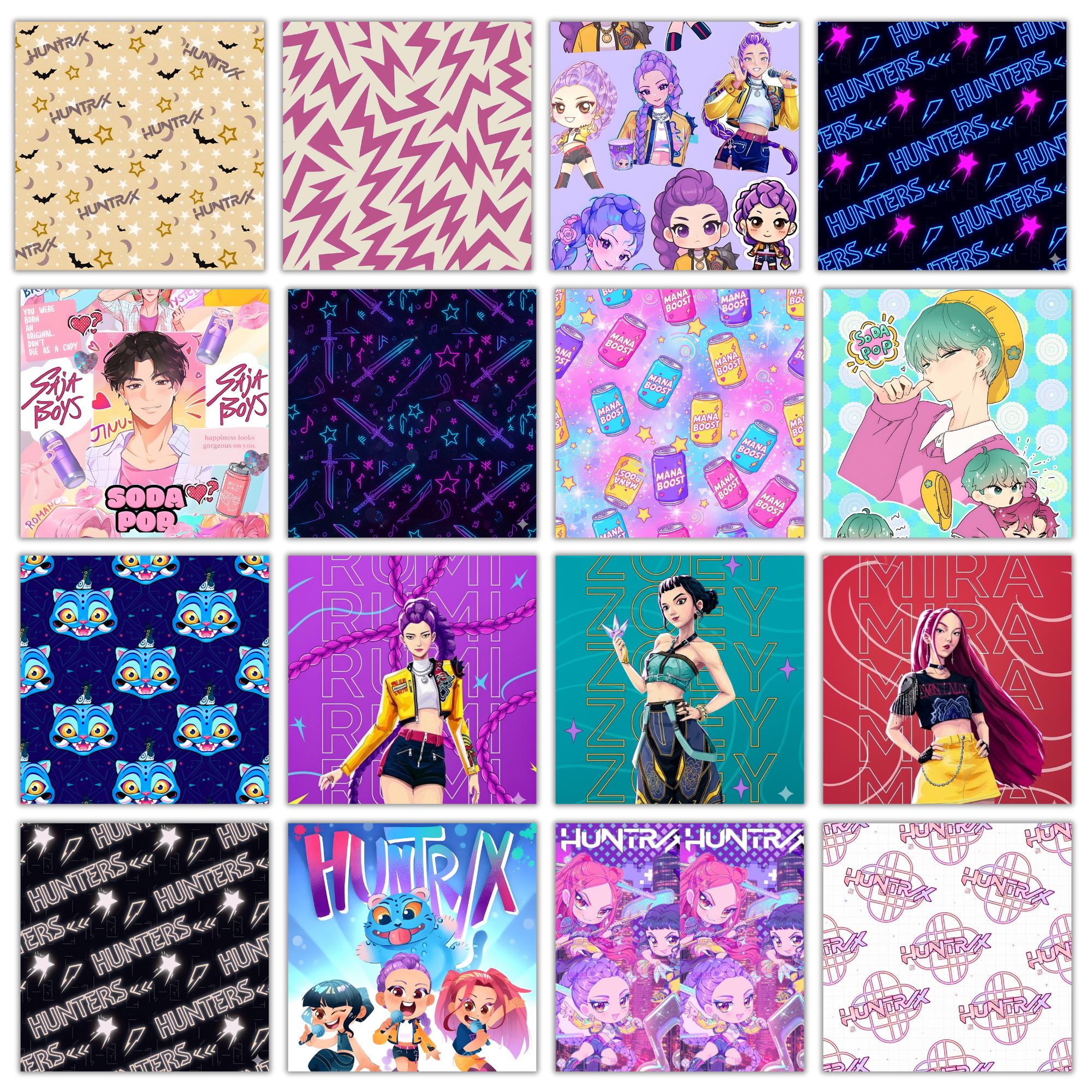Demon Hunters Digital Paper, 50 Huntrix Wallpaper, Gifts Wrapping Paper ...