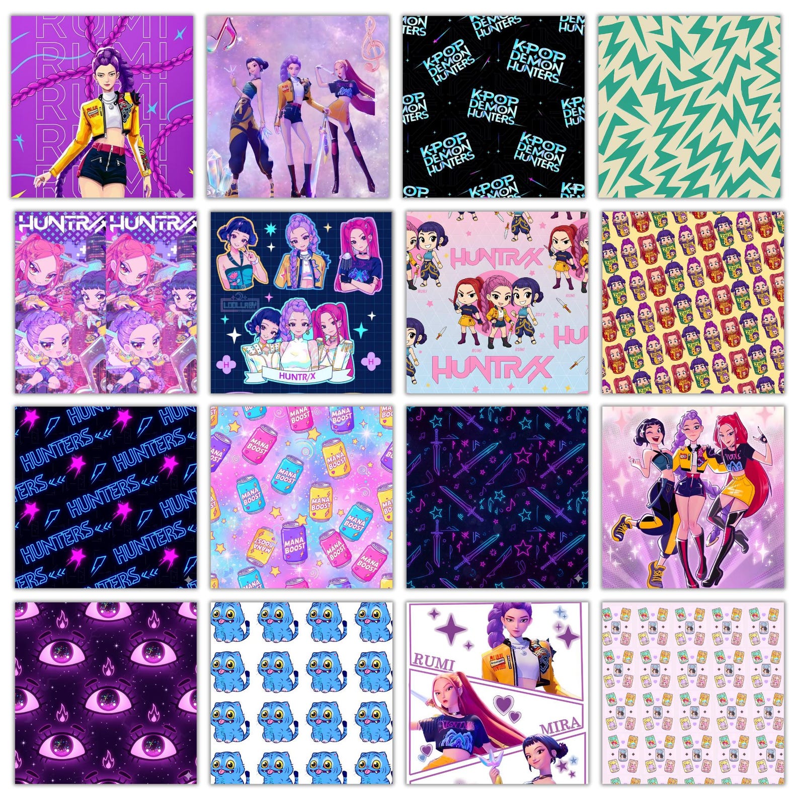 Demon Hunters Digital Paper, 50 Huntrix Wallpaper, Gifts Wrapping Paper ...