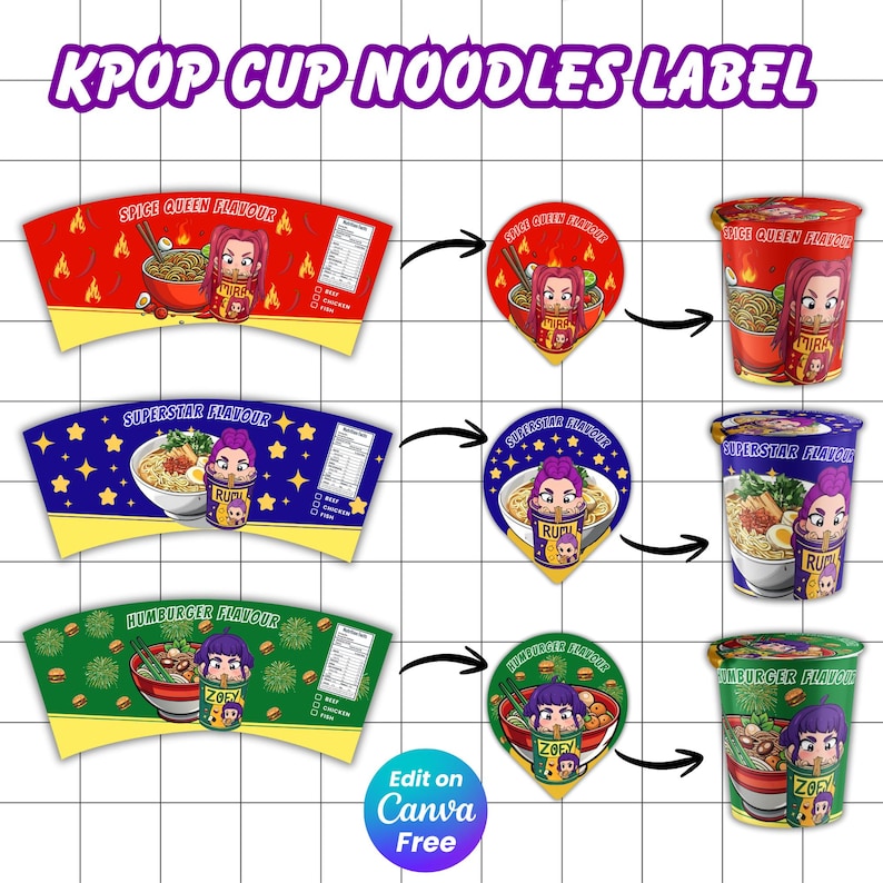 Kpop Demon Hunters Cup Noodle Labels | Ramyeon | Rumi Mira Zoey | Kpop ...