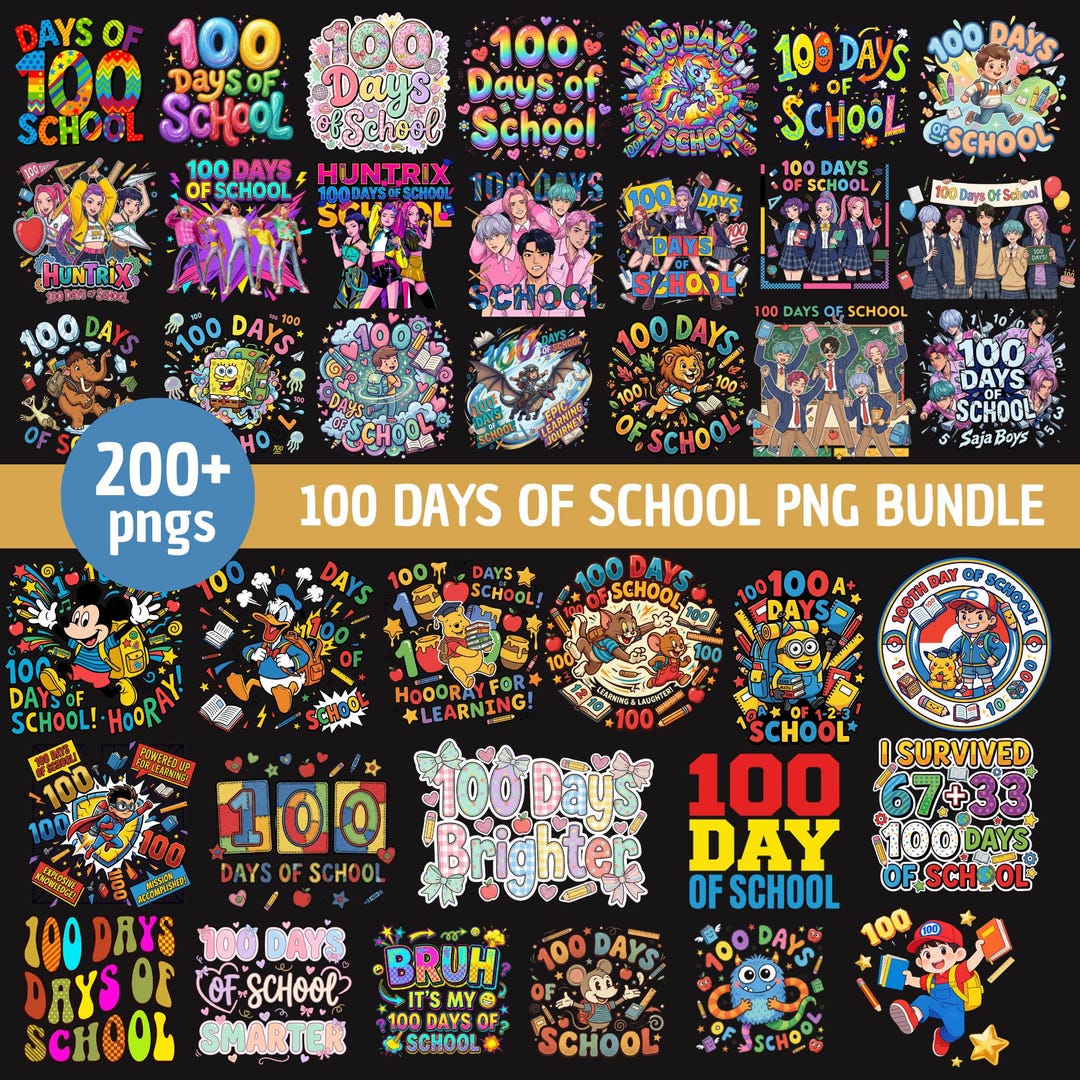 100 Days of School PNG Bundle | Retro Teacher Designs (digital Download ...