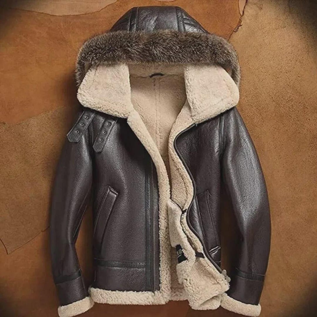 Genuine Leather B3 RAF Bomber Jacket: Shearling Lined, Removable Hood ...
