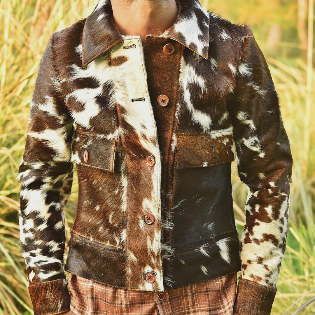 Men’s Cowhide Leather Jacket – Real Hair-on Pony Skin Western Style ...