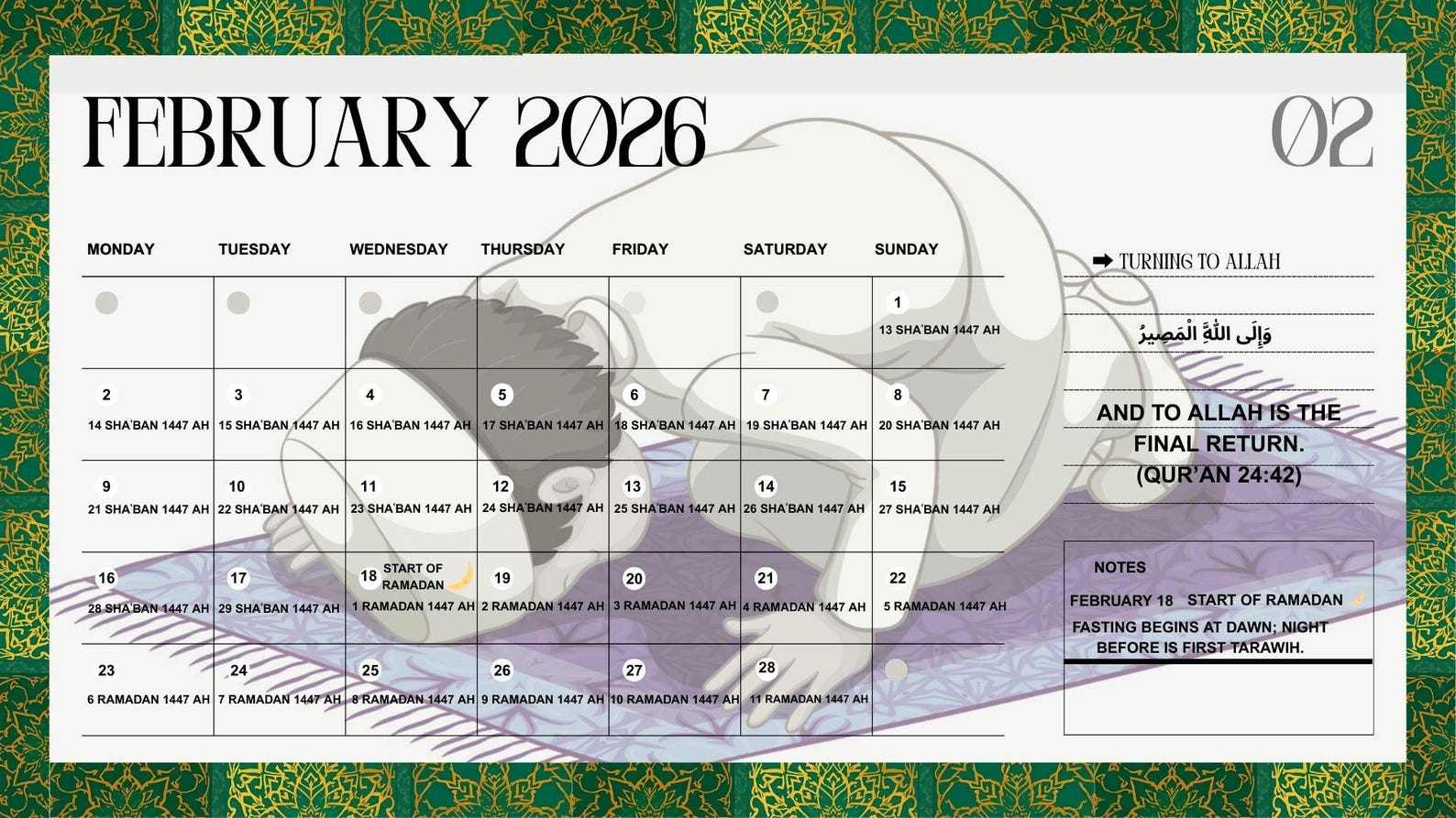 2026 Muslim Calendar: Hijri Islamic Prayer Planner (digital Download ...