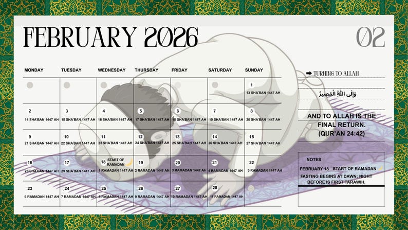 2026 Muslimischer Kalender: Hijri Islamischer Gebetsplaner (Digitaler ...