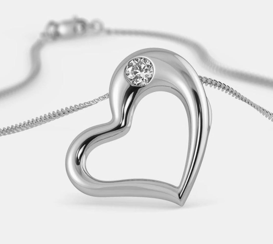 14K White Gold Heart Solitaire Necklace | Classic Single Stone Jewelry ...