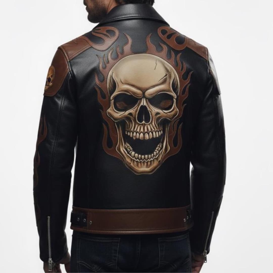 Men’s Genuine Leather Punk Rock Biker Coat - Handmade Skull Design - Etsy