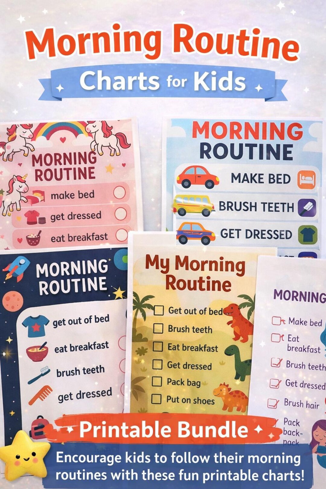 Kids Morning Routine Chart Bundle | Toddler Preschool Daily Checklist ...