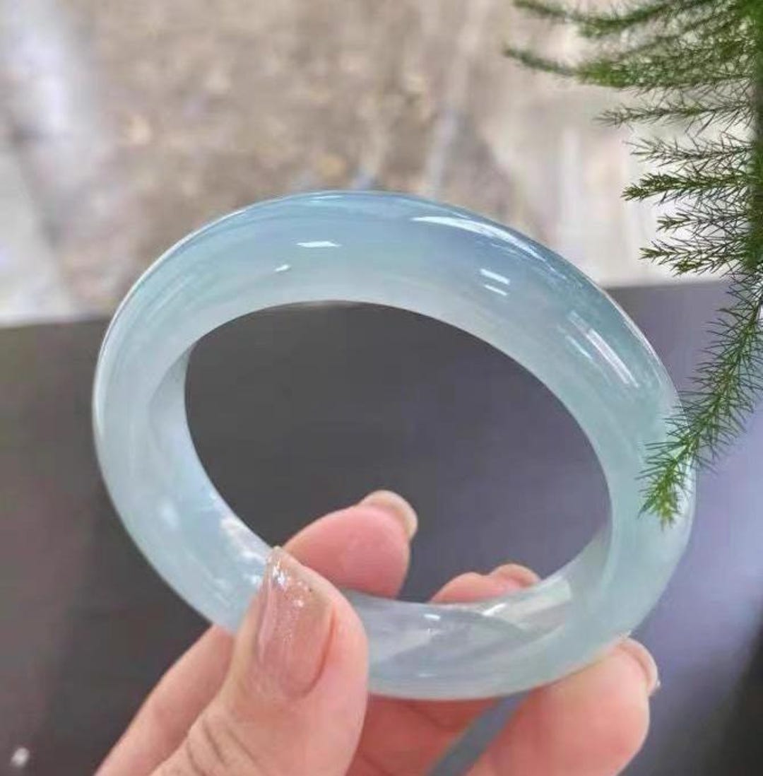 Natural Healing Crystal Gemstone, Light Blue Jadeite Bangles, Elegant ...