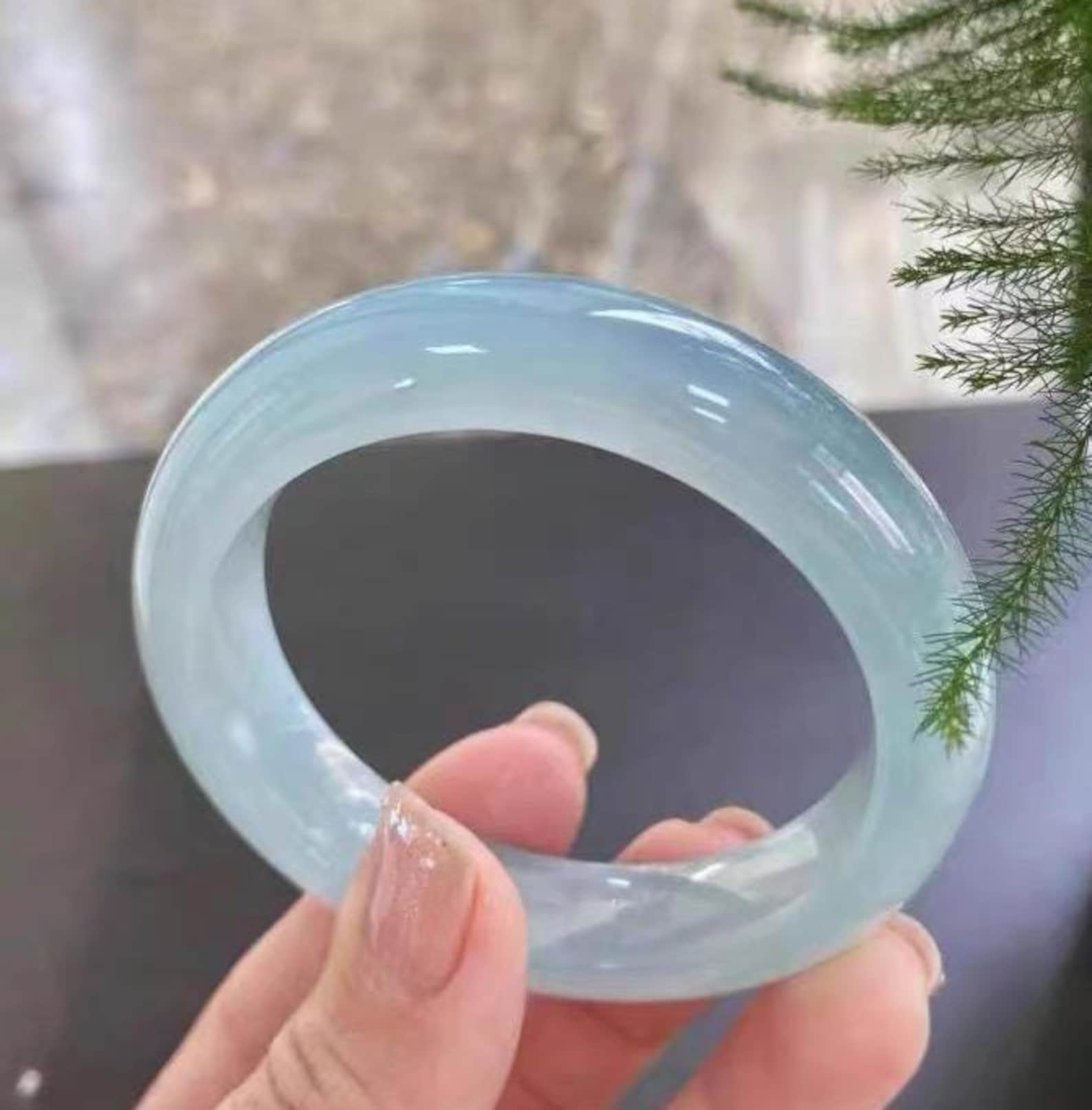 Natural Healing Crystal Gemstone, Light Blue Jadeite Bangles, Elegant ...