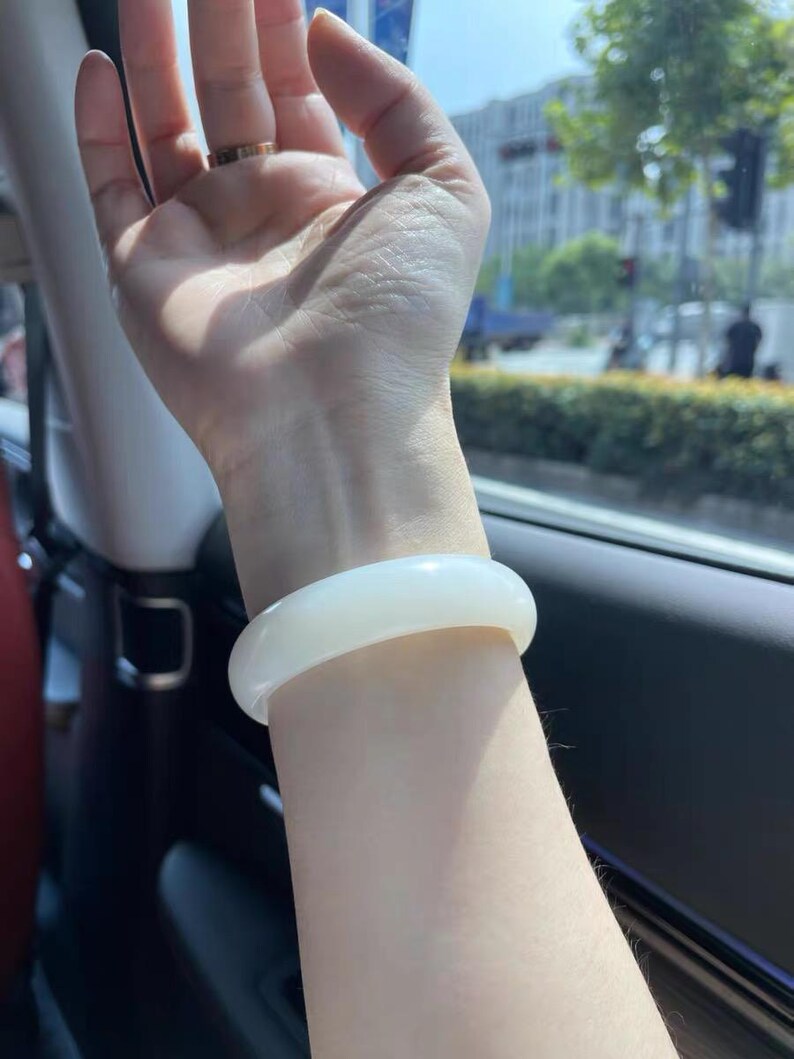 Natural Healing Crystal Gemstone, White Jadeite Bangles, Elegant Real ...