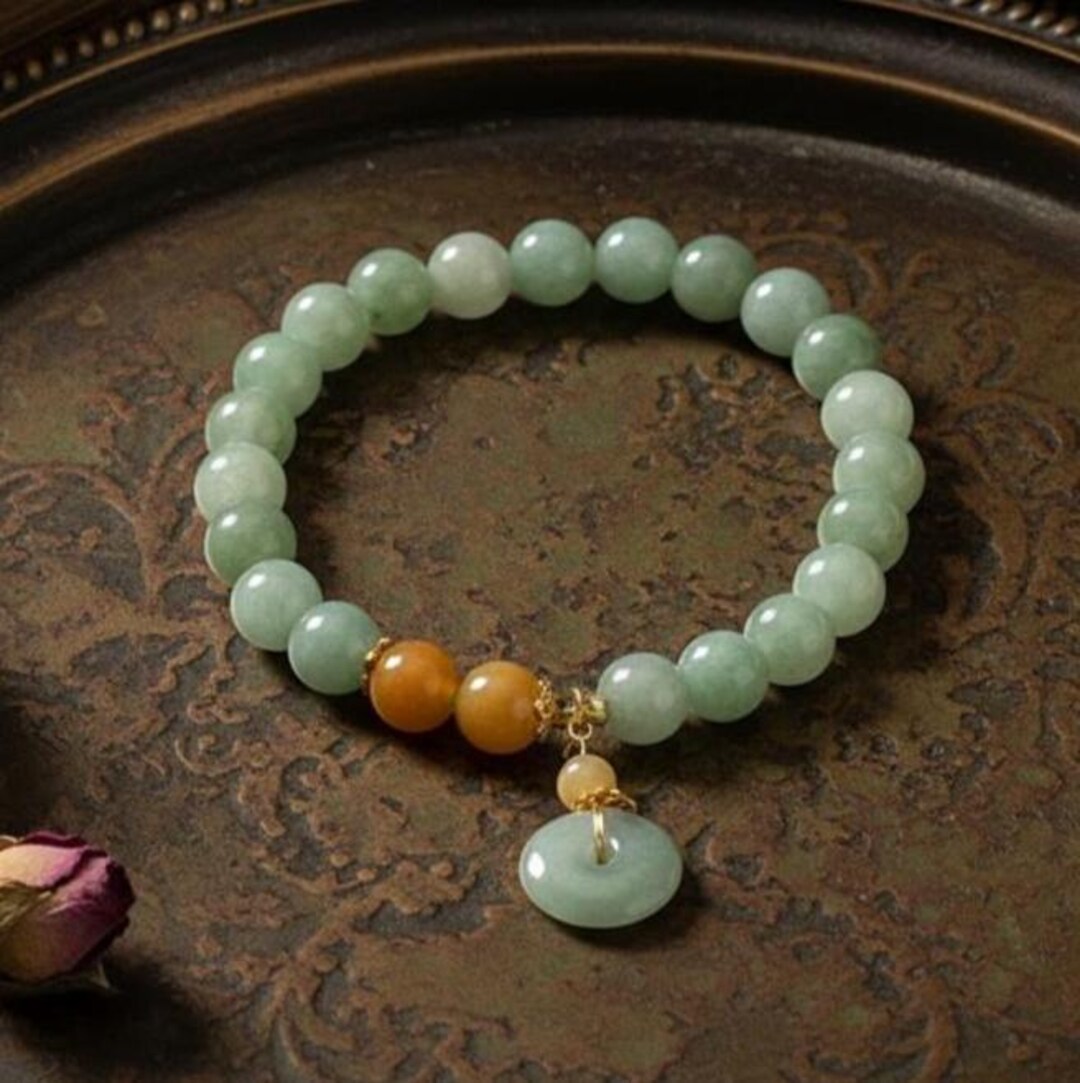Natural Healing Crystal Beaded Gemstone Bracelet, Light Green Burmese Jadeite Pendant Bracelets ...