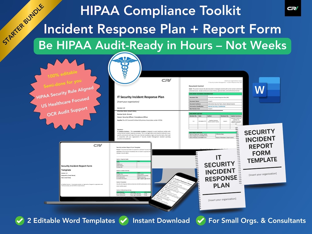 HIPAA Incident Response Plan Template: Healthcare IT Security (word Template) - Etsy