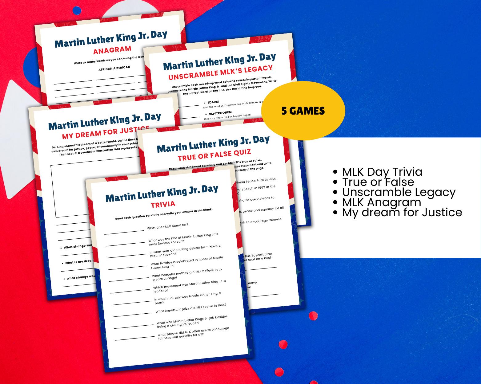 Martin Luther King Trivia Game, MLK Celebration Activity Bundle ...