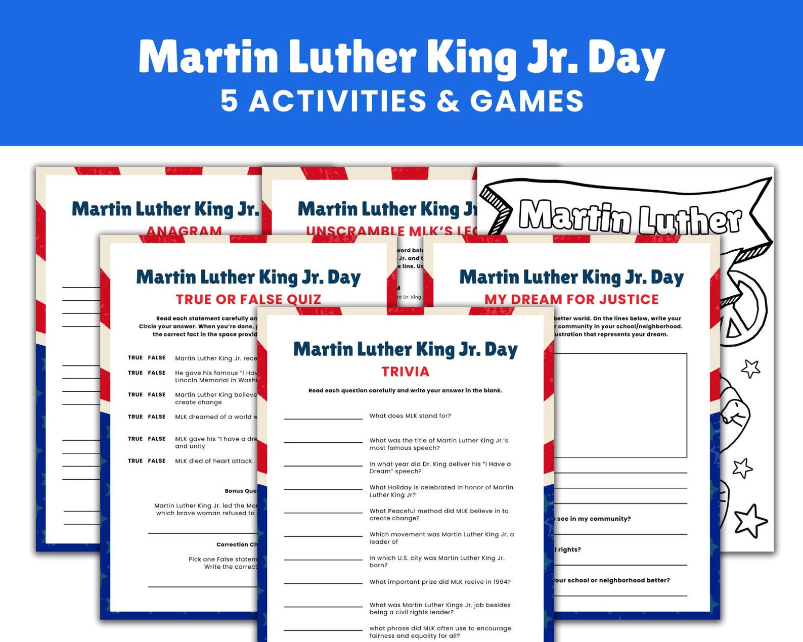 Martin Luther King Trivia Game, MLK Celebration Activity Bundle ...