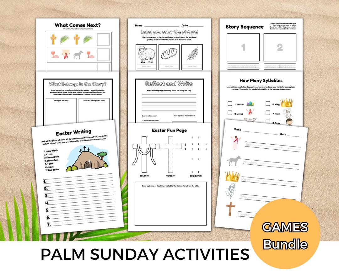 Palm Sunday Activity Bundle, Easter Worksheet, Flip Book, Games ...