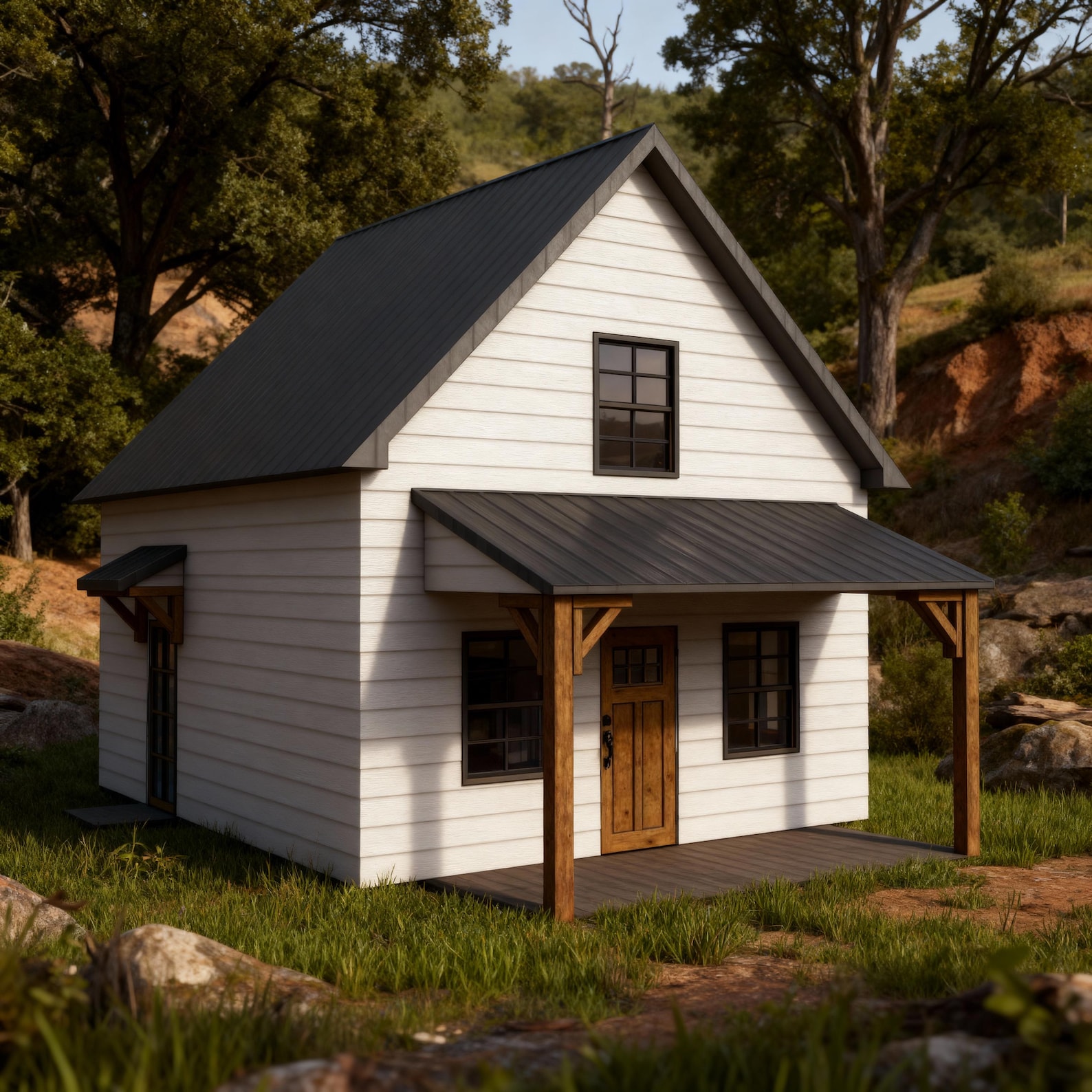 20x24 Tiny House With Bedroom Loft Plan – Modern Rustic Small House ...
