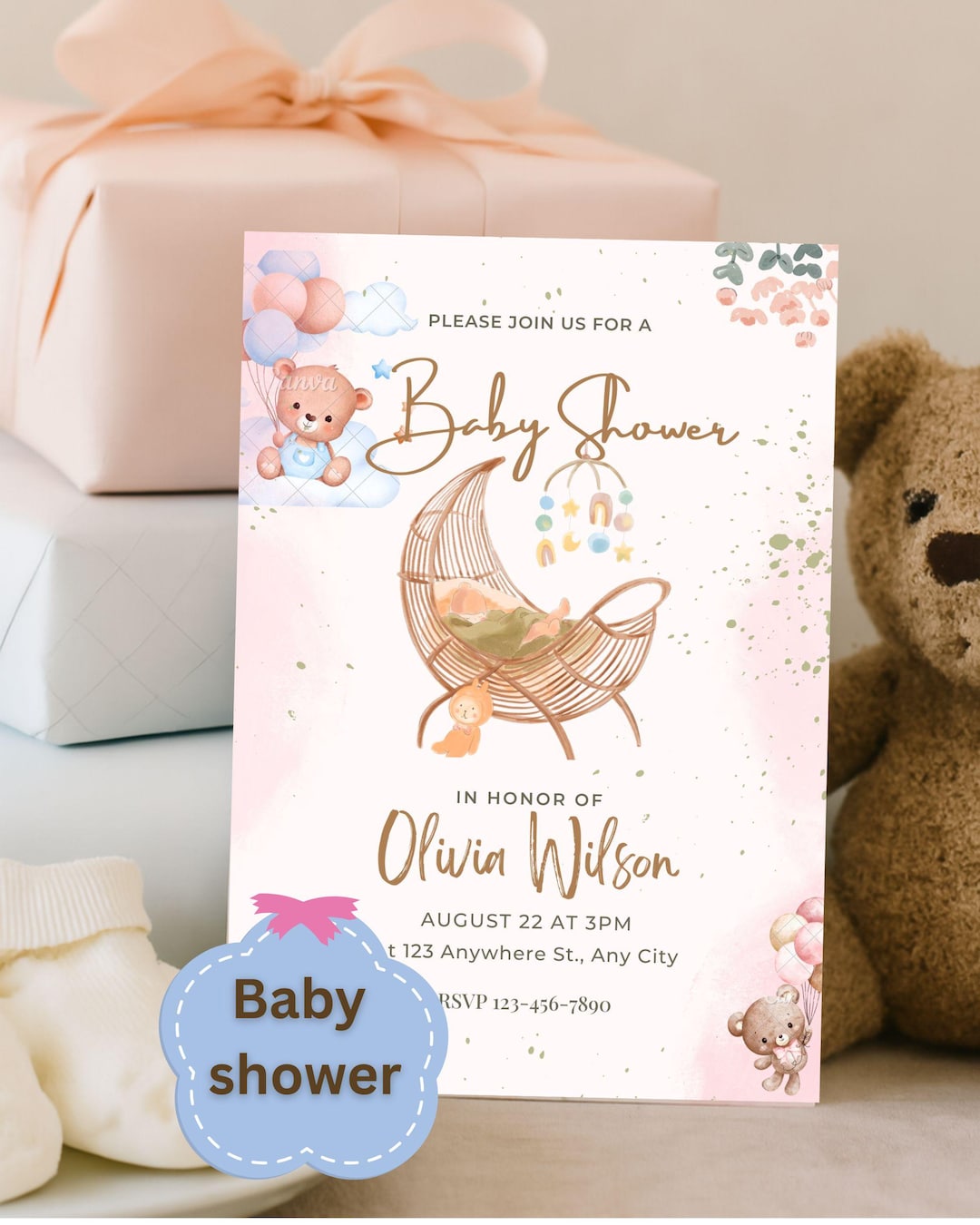 Editable Baby Shower Invitation Template, Printable Modern Design ...