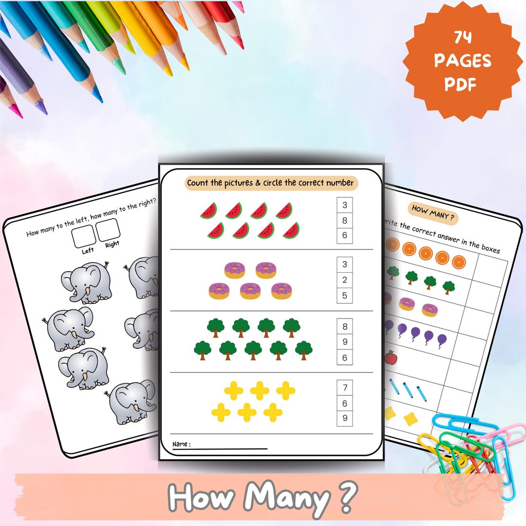 Kindergarten Math How Many Worksheets, Counting Worksheet, Preschool ...