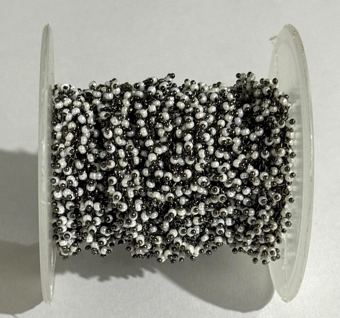 2mm White Pearl Rosary Chain, Black Plated Dangle Beads, DIY Jewelry - Etsy