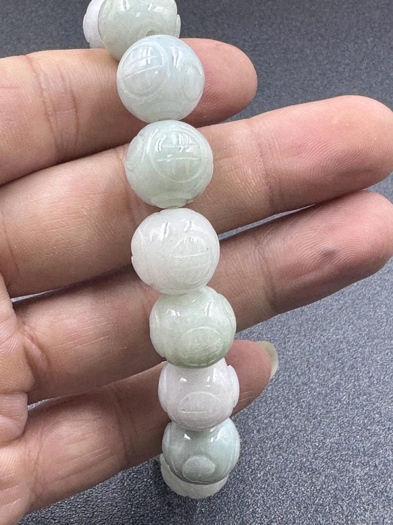 Handmade Grade A Jadeite Bead Bracelet: Carved Design, Gift Box - Etsy