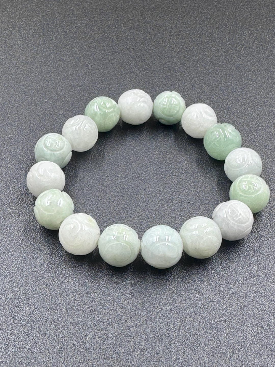 Handmade Grade A Jadeite Bead Bracelet: Carved Design, Gift Box - Etsy